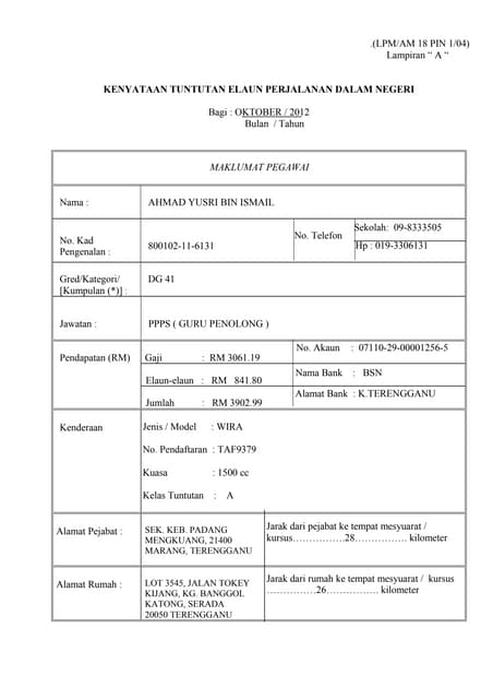Surat Tuntutan Claim Kenderaan Insurans | DOCX