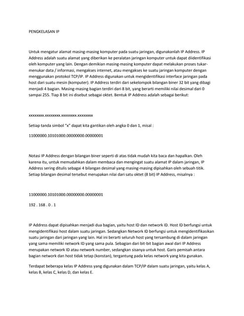 IP Address, Subnetting, Routing Makalah jarkom | PDF