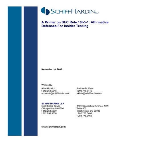 SEC Rule 10 b 5-1 Plans..Klein Primer | PDF