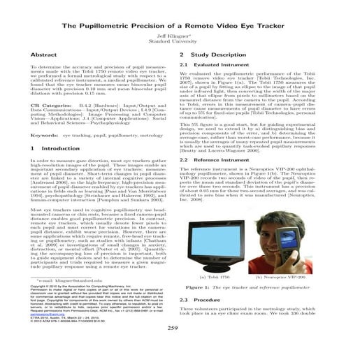 Klingner The Pupillometric Precision Of A Remote Video Eye Tracker | PDF