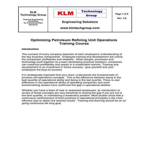 Optimizing Petroleum Refining Unit Operations Training Course | PDF