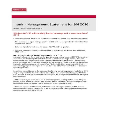Klöckner & Co SE - Interim Management Statement for 9M 2016 | PDF ...