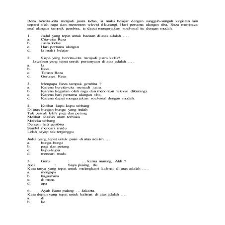 Soal uts bahasa indonesia kelas 3 semester 1 | DOC