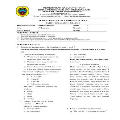 Penilaian Sumatif Akhir Semester 1 Bahasa Inggris Kelas 6 TA 2024 2025 Kurikulum Merdeka .docx