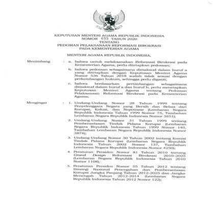 KEPUTUSAN MENTERI AGAMA REPUBLIK INDONESIA NOMOR 633 TAHUN 2020 TENTANG PEDOMAN PELAKSANAAN ...