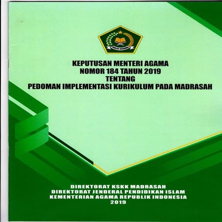 Kma nomor 184 tahun 2019 tentang pedoman implementasi kurikulum pada madrasah | PDF