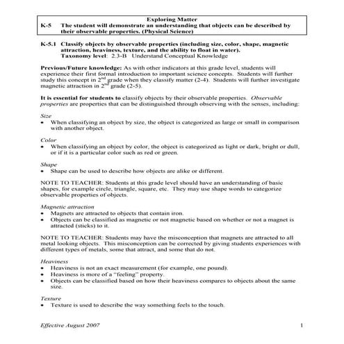 Kindergarten - Science - Matter | PDF