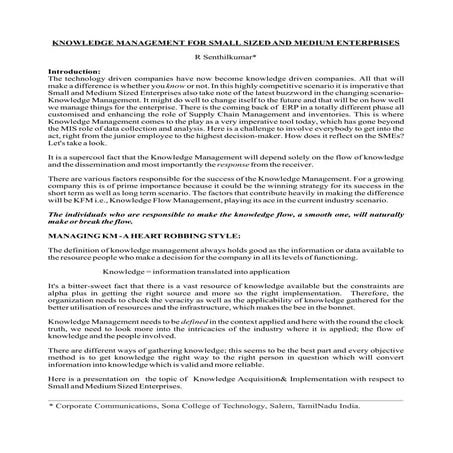 Knowledge Management for small sized and medium enterprises | PDF