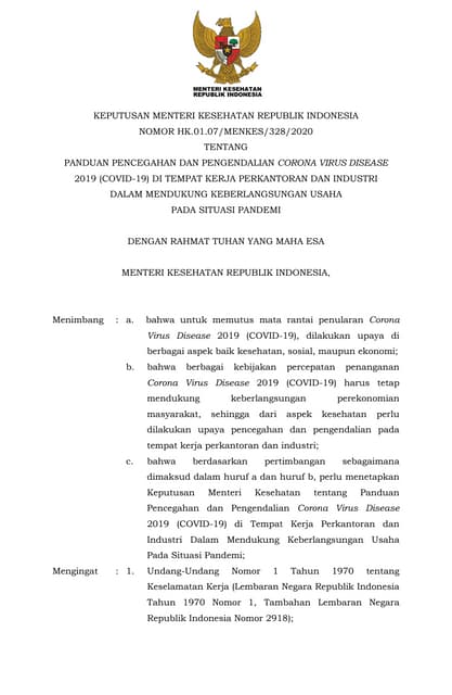 Surat Edaran Menteri BUMN Nomor SE-1/MBU/03/2020 | PDF