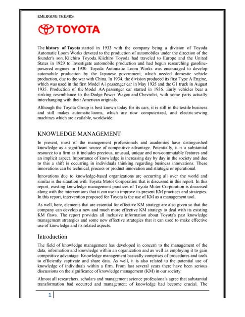 SWOT/TOWS analysis of Toyota on basis of knowledge management | PPTX