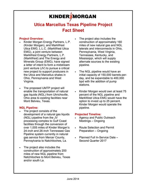 Utica Marcellus Texas Pipeline Project Fact Sheet | PDF Utica Marcellus Texas Pipeline Project Fact Sheet | PDF