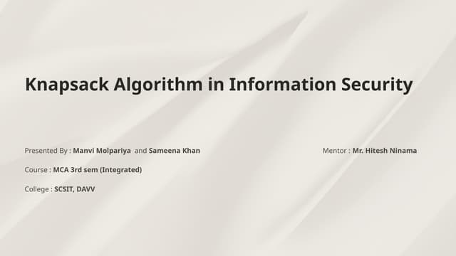 Knapsack Algorithm In Information Securitypptx