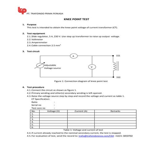 Knee point & primary current injection test 1 | PDF