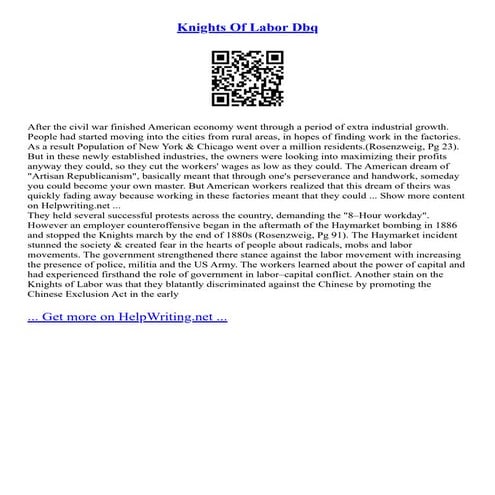 Knights Of Labor Dbq | PDF