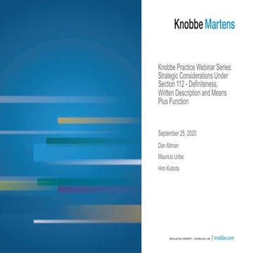 Knobbe Practice Webinar Series: Strategic considerations for section ...