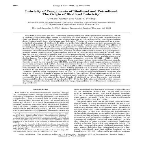 Knothe biodiesel lubricity | PDF