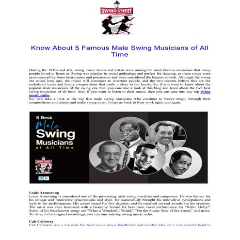 Know About 5 Famous Male Swing Musicians of All Time.pdf | Jazz | Music