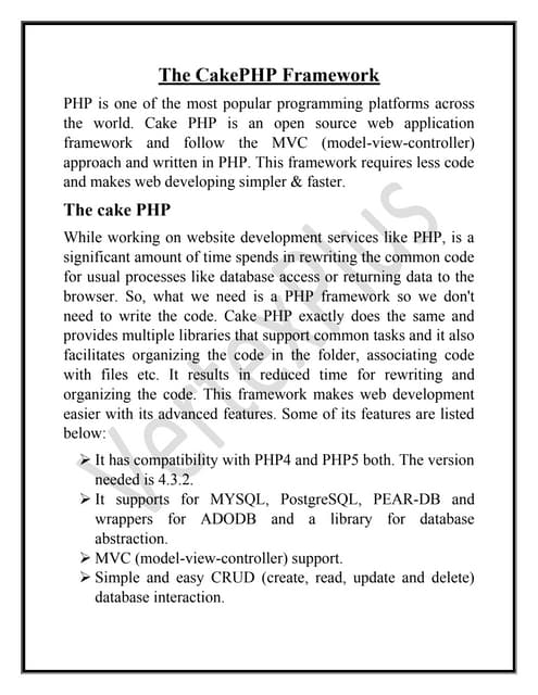 Know About Cake Php Framework With Vertexplus Pdf