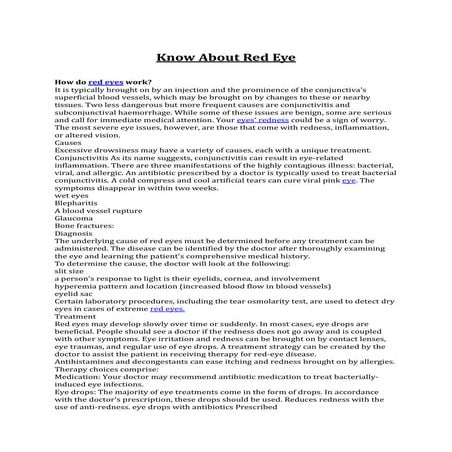 Know About Red Eye.pdf | Eye and Vision Conditions | Diseases and ...