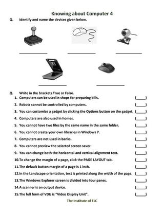 Output Devices Homework Worksheet | PDF