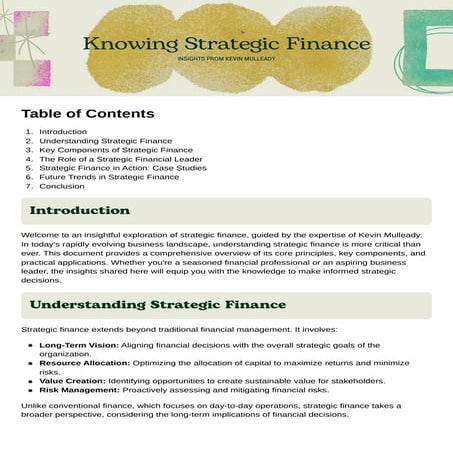 Knowing Strategic Finance: Insights from Kevin Mulleady | PDF