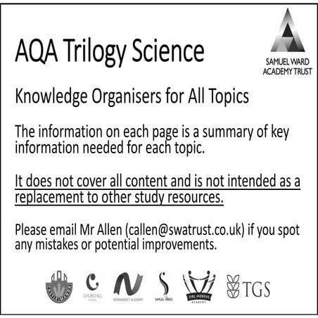 Science knowledge organisers for AQA Science | PDF