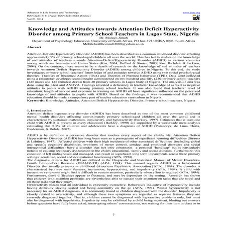 Knowledge and attitudes towards attention deficit hyperactivity disorder among primary school ...