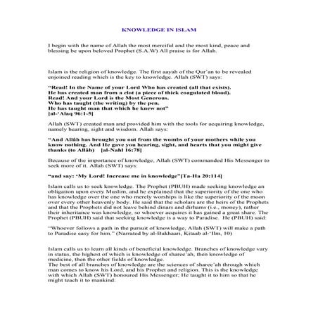Knowledge In Islam Pdf