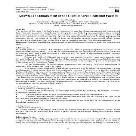 Knowledge management in the light of organizational factors | PDF