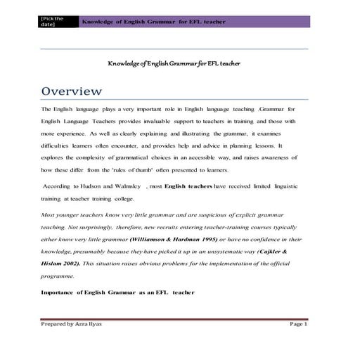 Knowledge of english grammar for efl teacher | DOCX