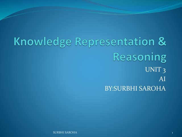 Knowledge Representation And Reasoning Ai Unit 3 Ppt