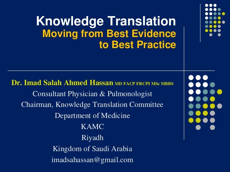 Knowledge translation model, tools and strategies for success