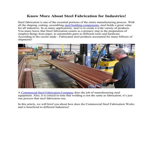 Know More About Steel Fabrication for Industries! | PDF