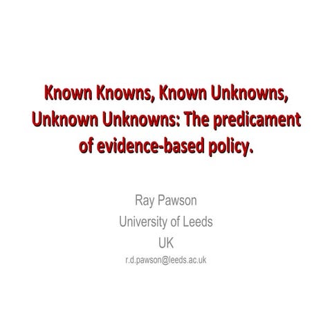 Known Knowns, Known Unknowns, Unknown Unknowns: The predicament of ...