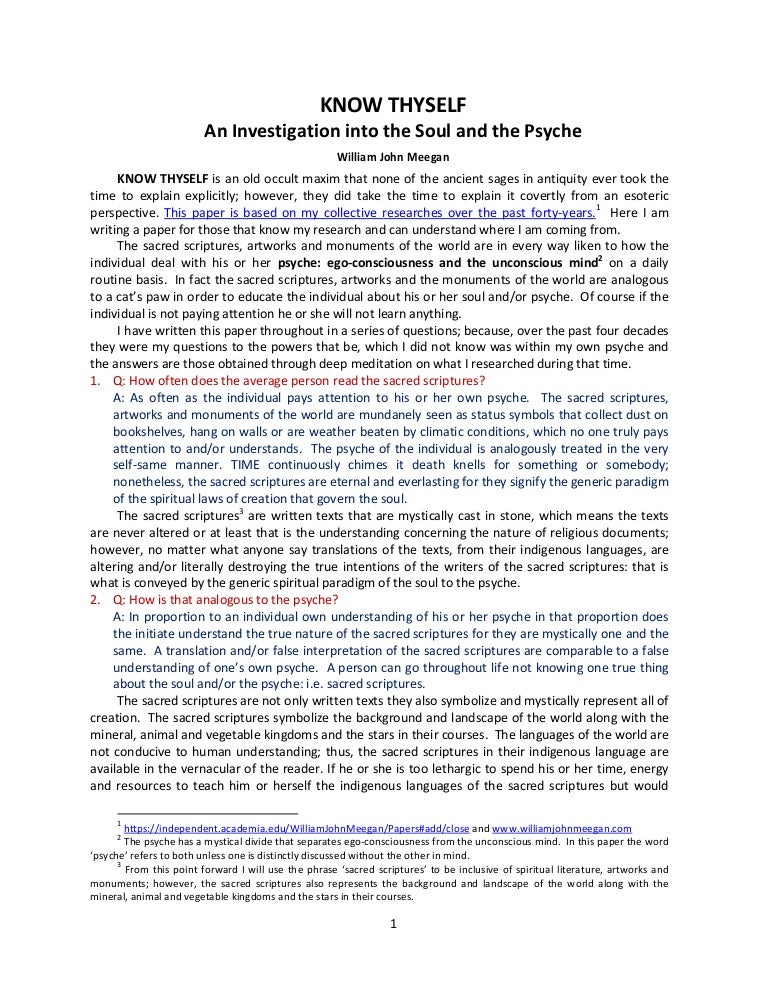 KNOW THYSELF: An Investigation into the Soul and the Psyche