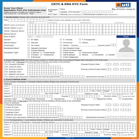 Know Your Client Application Form - For Individuals only (CKYC and KRA ...