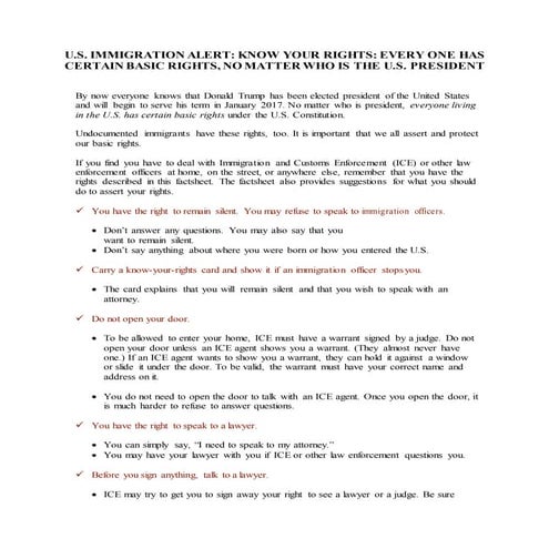 U.S. IMMIGRATION ALERT: KNOW YOUR RIGHTS: EVERY ONE HAS CERTAIN BASIC ...