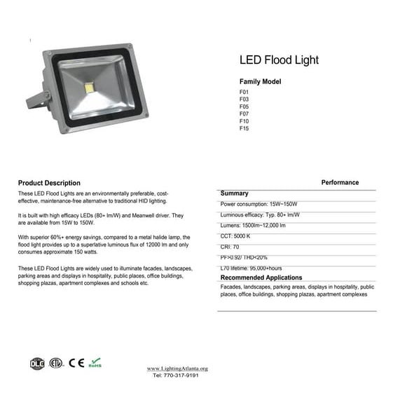 150w LED Flood Light Fixtures | PDF