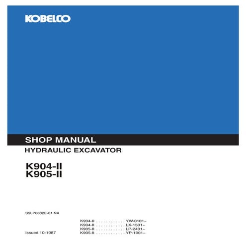 Kobelco k904 ii hydraulic excavator service repair manual snlx-1501 and up | PDF
