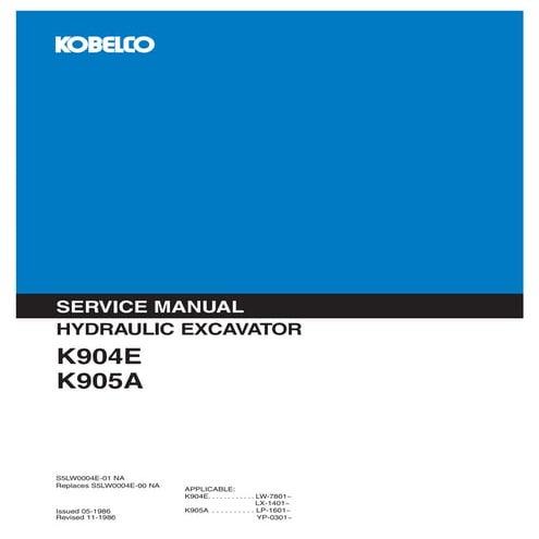 Kobelco k904 e hydraulic excavator service repair manual | PDF