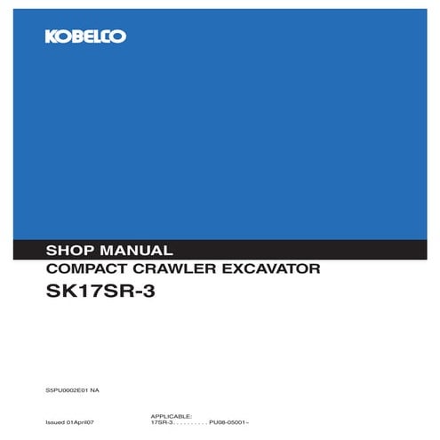 Kobelco sk17 sr 3 compact crawler excavator service repair manual | PDF