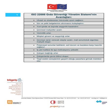 ISO 22000 Gıda Güvenliği Yönetim Sistemi'nin Avantajları | PDF