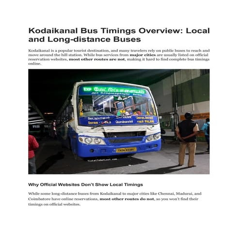 Comprehensive Guide to Kodaikanal Local and Long-Distance Bus Timings | PDF