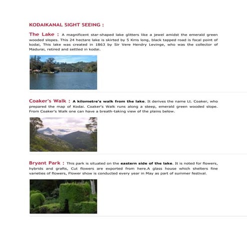 Kodaikanal side seeing | DOCX