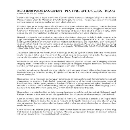 Kod babi pada makanan | PDF