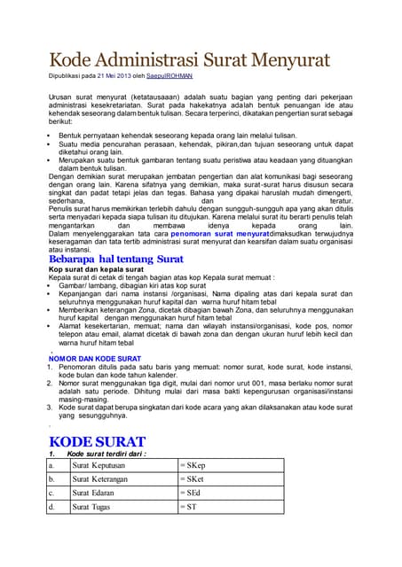 Kode kode surat | DOCX