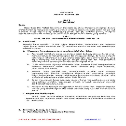 KODE ETIK PROFESI KONSELOR (REFRENSI) | PDF