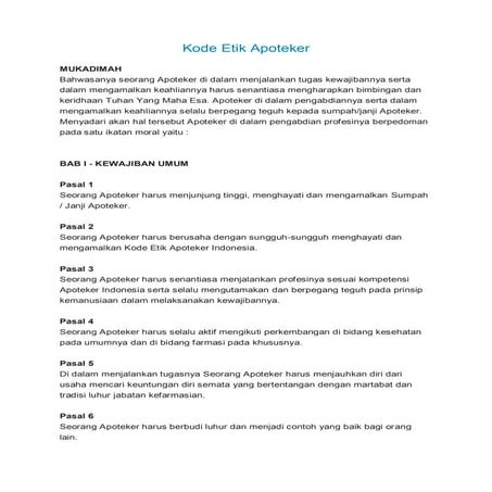 Kode Etik Apoteker Indonesia | PDF