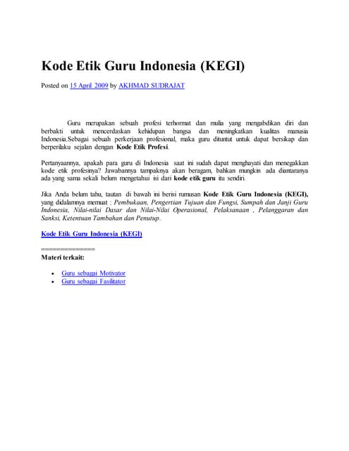 Kode etik guru indonesia | PDF