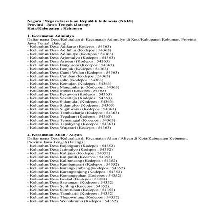 Kode pos kecamatan - kebumen | DOCX